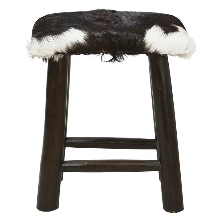 Malawi Goat Hide & Teak Table Stool, Black by Casa Uno - Style Sourcebook