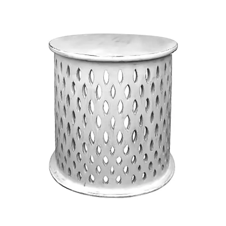 Quarata Wooden Round Side Table, Dirty White by Dodicci - Style Sourcebook