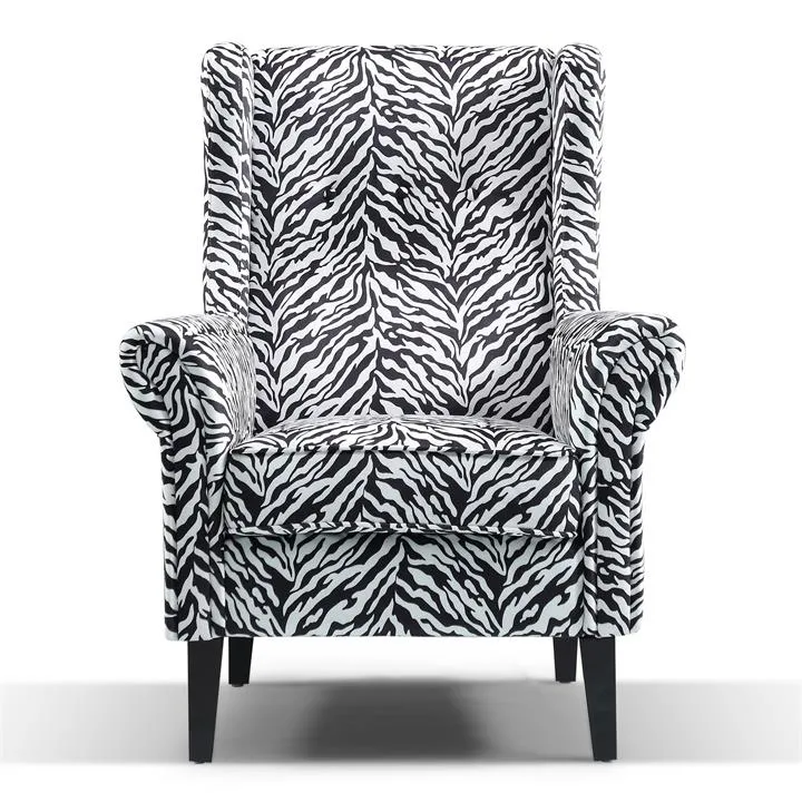 Jurby Velvet Fabric Wing Back Armchair, Zebra by Brighton Home - Style ...
