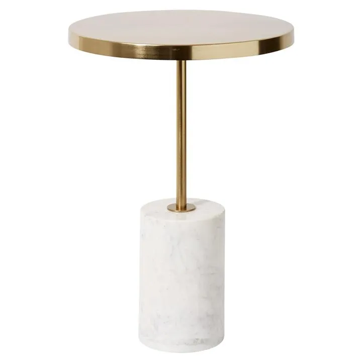 Kush Iron & Marble Round Side Table, Gold / White by Elme Living ...