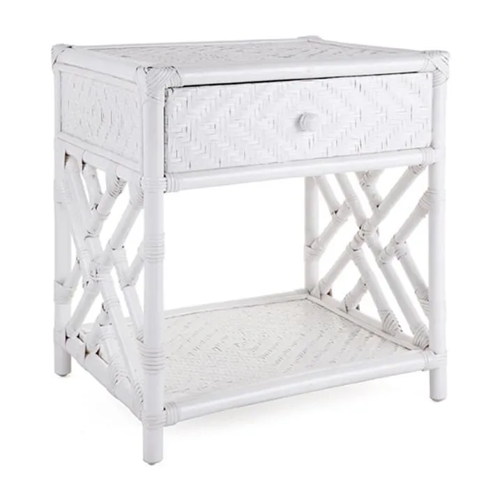 Lopes Rattan Bedside Table, White by ETC - Style Sourcebook