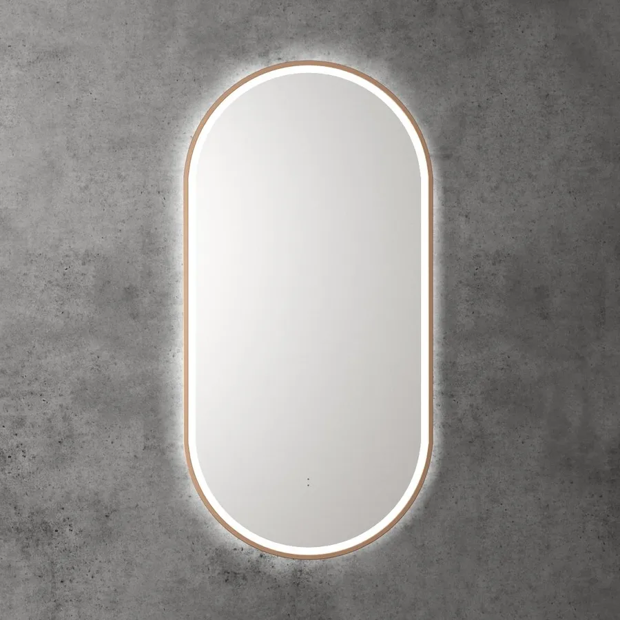 Touchless LED Pill Mirror with Brushed Bronze Frame 90cm x 45cm by Luxe ...